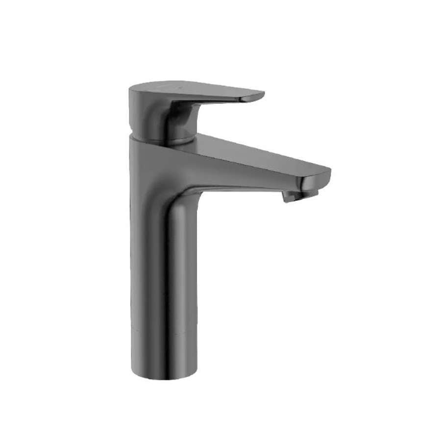 Roca Atlas Monoblock high basin mixer with pop-up waste in brushed dar ...