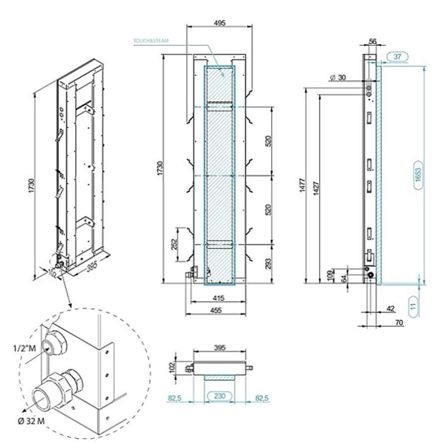 Effegibi Touch & Steam 45 HACMTS0017 Steam Panel with 4.5kw Power, Ecc ...